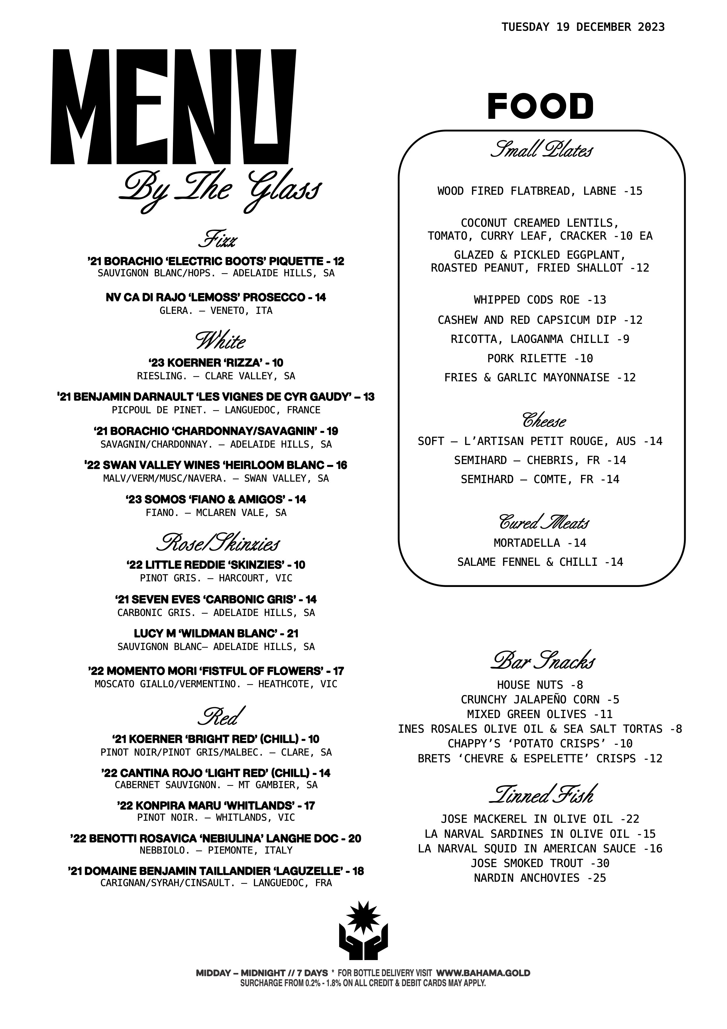 Bar Menu Bar Menu